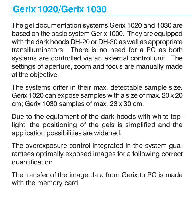 PC-independent systems Gerix 1020/Gerix 1030